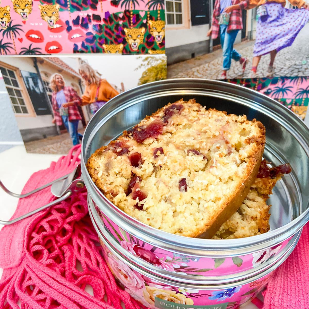 Hüttenkäsekuchen mit weißer Schokolade und Preiselbeeren – Boho-Tiffin